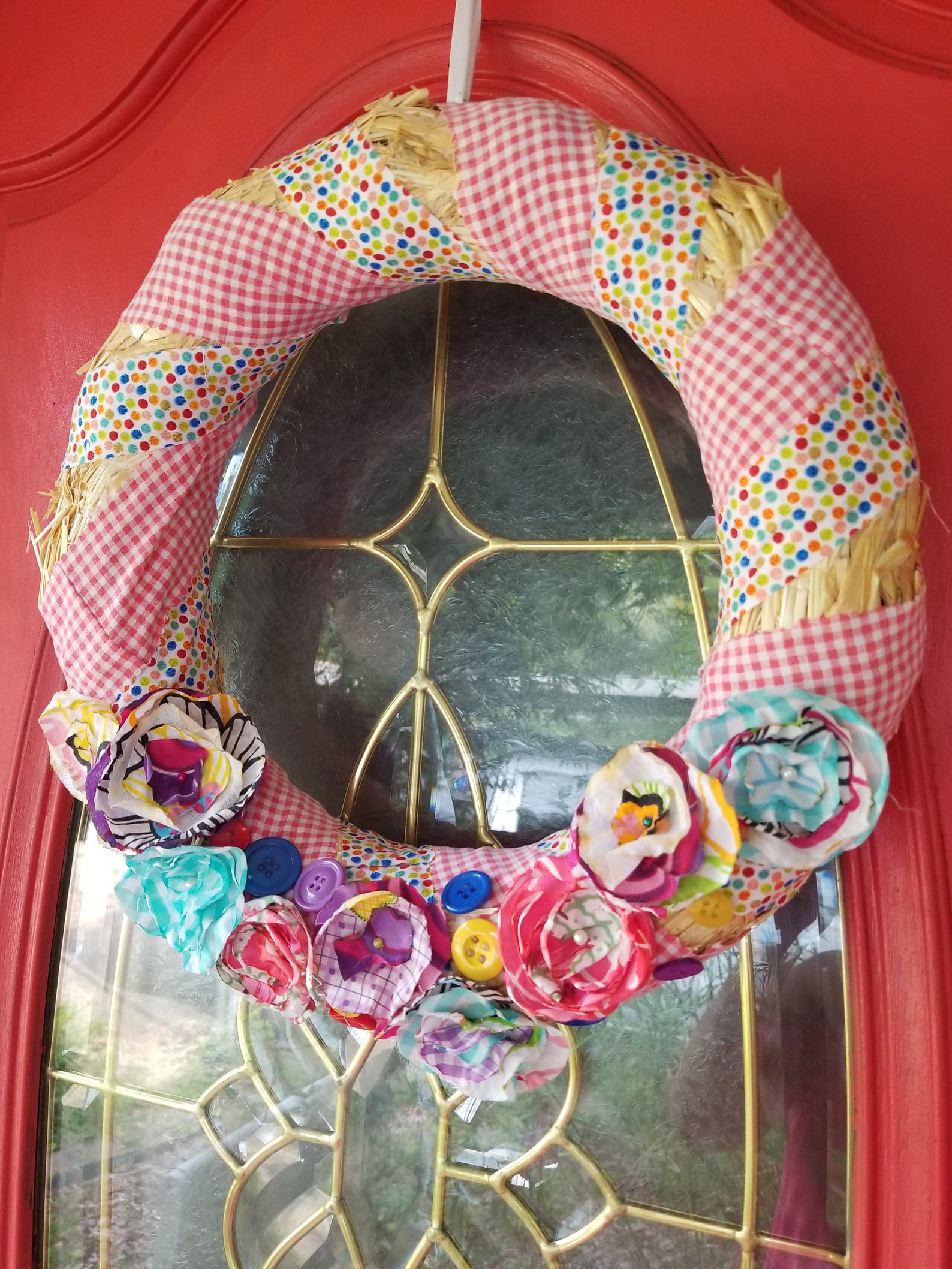 Rustic Straw Wreath Upcycled Vintage Fabrics - Etsy