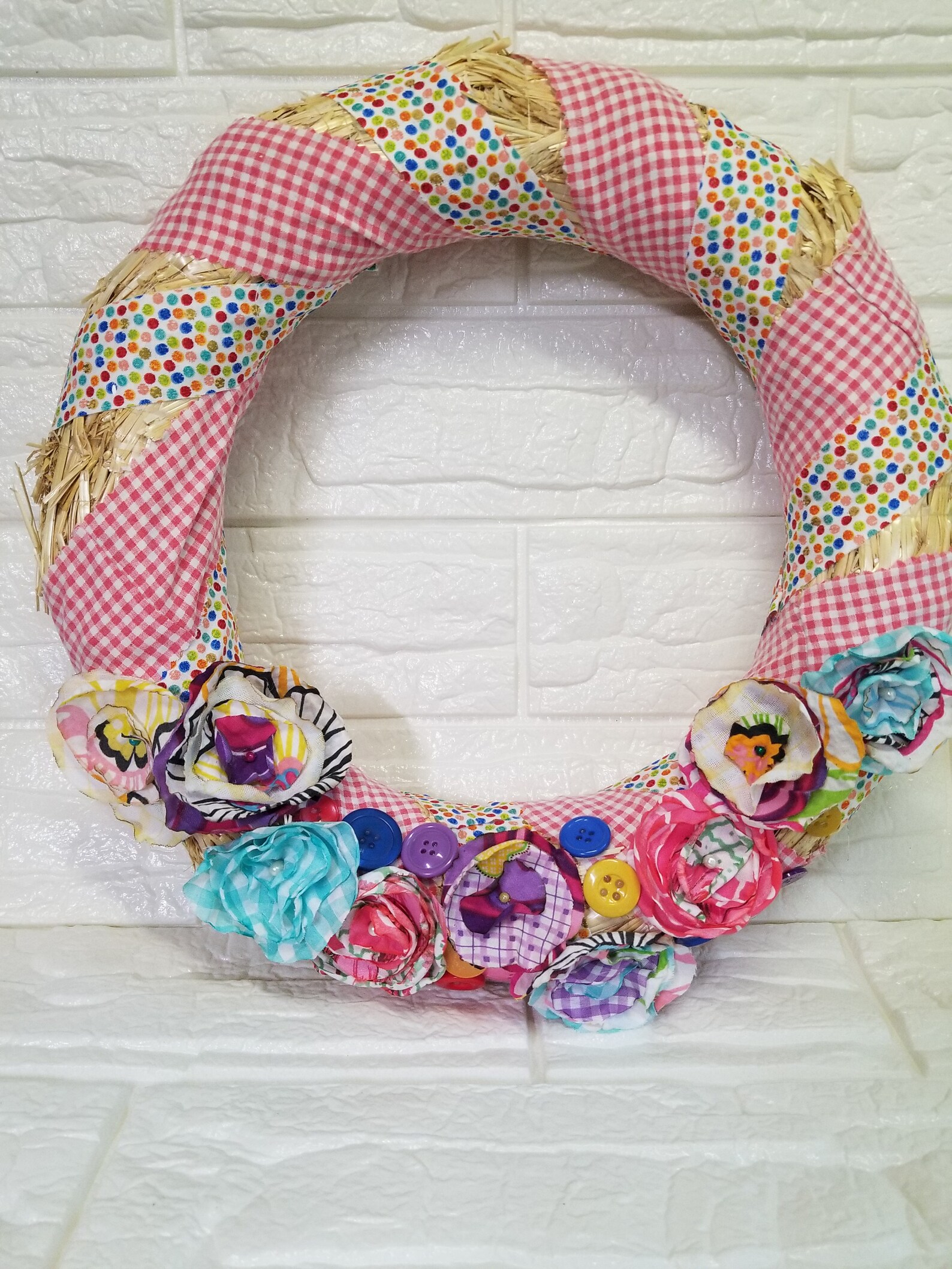 Rustic Straw Wreath Upcycled Vintage Fabrics - Etsy