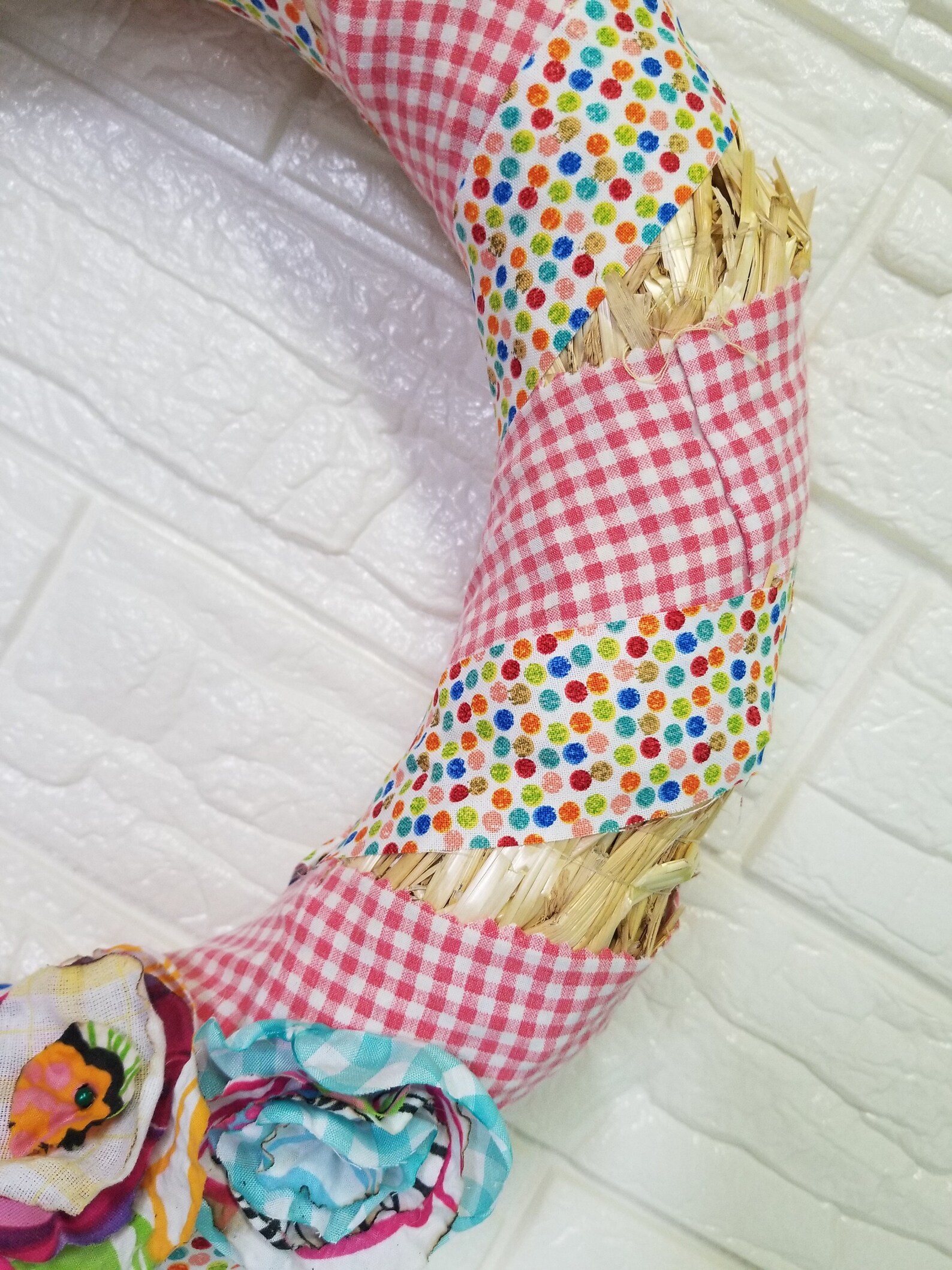 Rustic Straw Wreath Upcycled Vintage Fabrics - Etsy