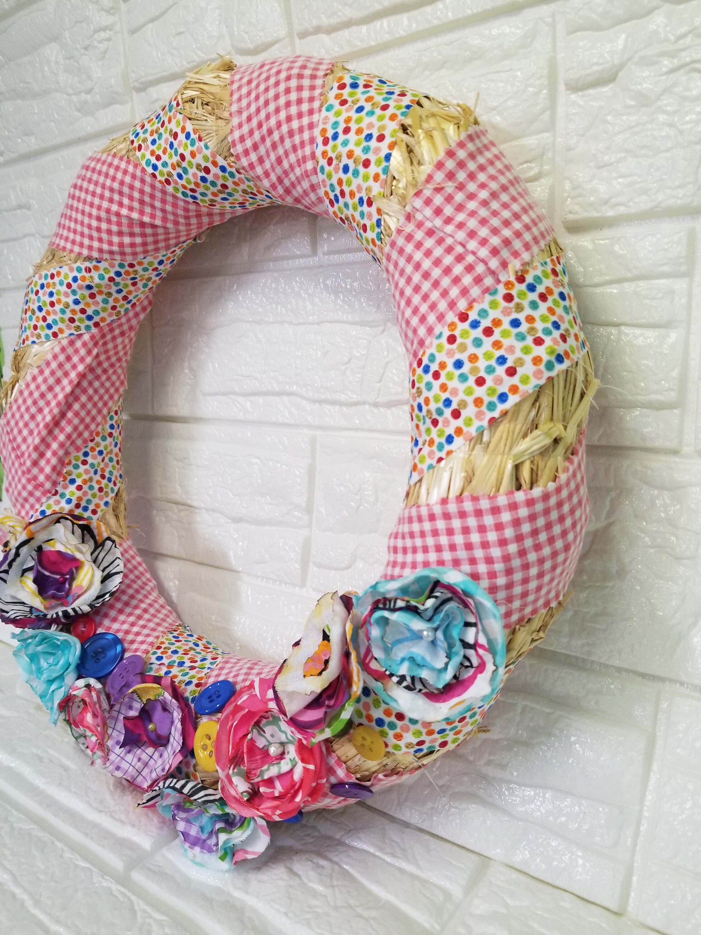 Rustic Straw Wreath Upcycled Vintage Fabrics - Etsy