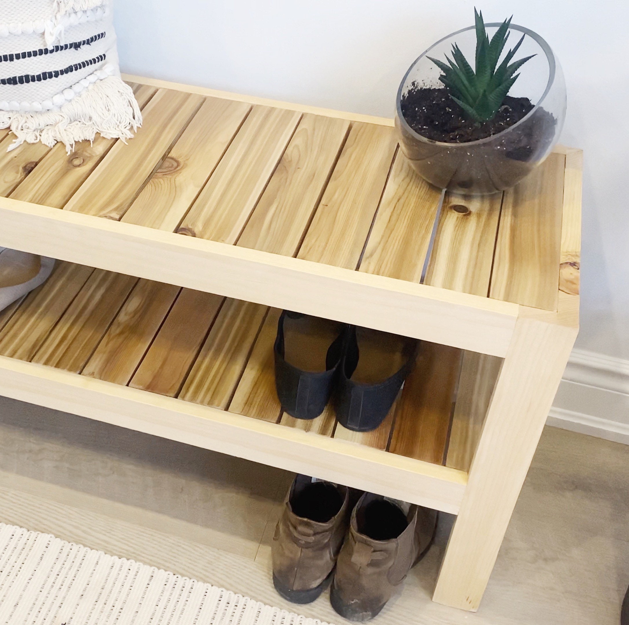 Wood Bench Entryway Shoe Rack Bench Natural Cedar Wood - Etsy