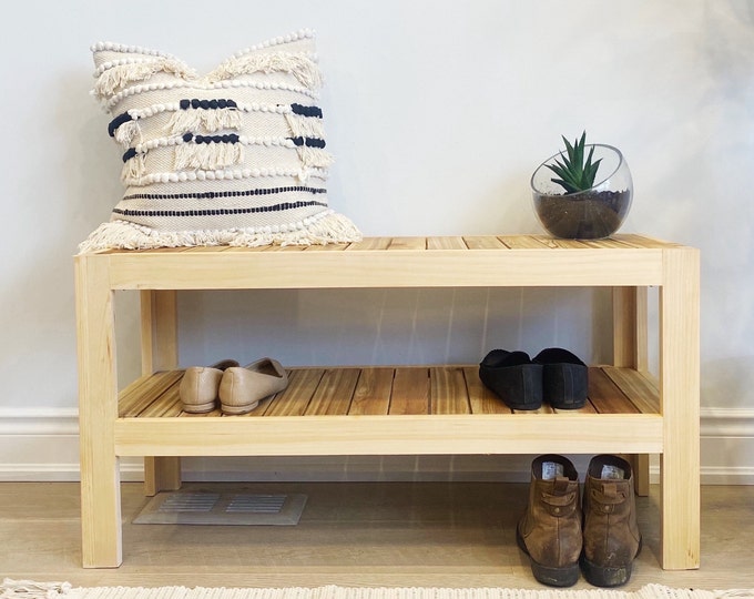 Wood Bench Entryway | Shoe Rack Bench | Natural Cedar Wood - Etsy