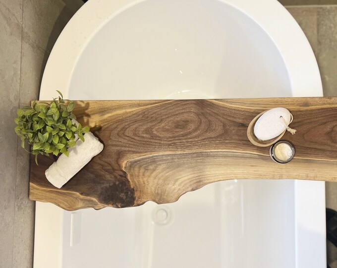Live Edge Bath Board, Walnut Wood Bathtub Tray, Wooden Bath Shelf, Bath ...