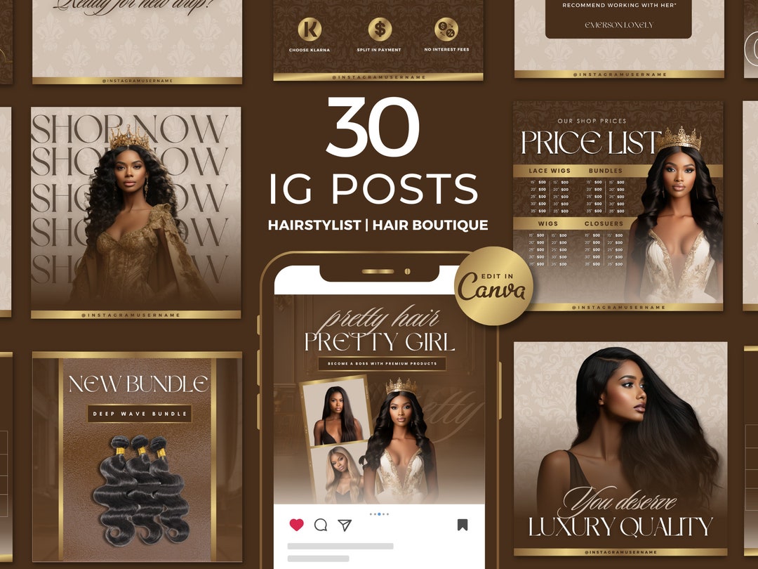 Gold Hair IG Templates Canva Editable Hairstylist Branding - Etsy