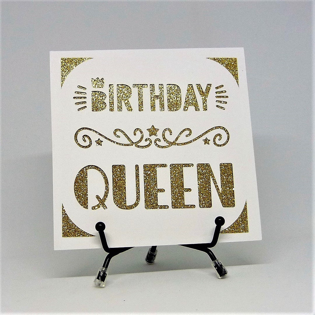 Gold Birthday Queen Glitter Greeting Card, 5"x 5", Blank Inside, Hand ...