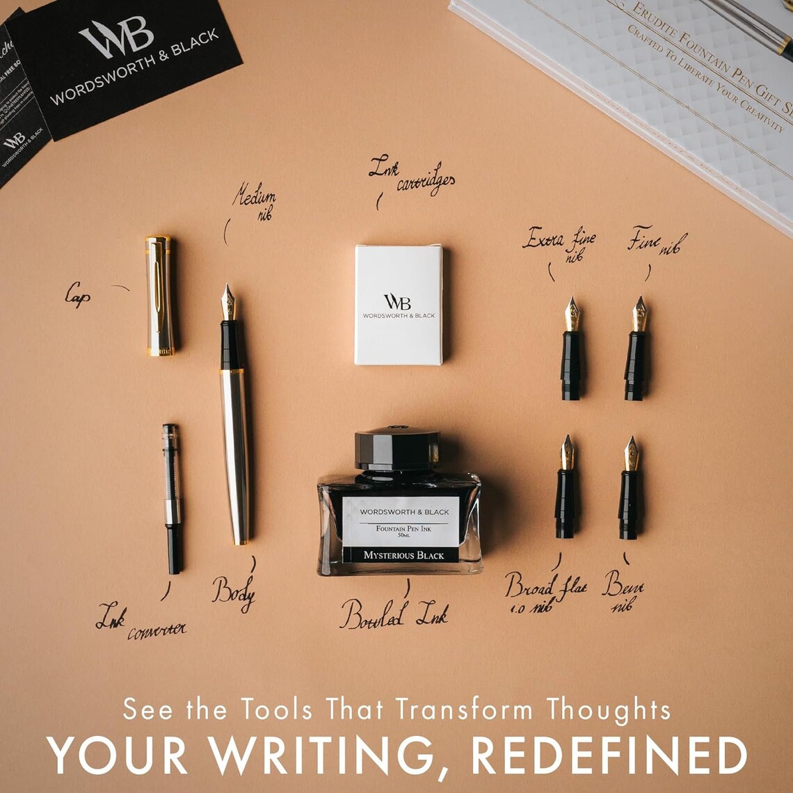 Fountain Pen Gift Set, Includes Ink Bottle, 6 Ink Cartridges, Ink ...