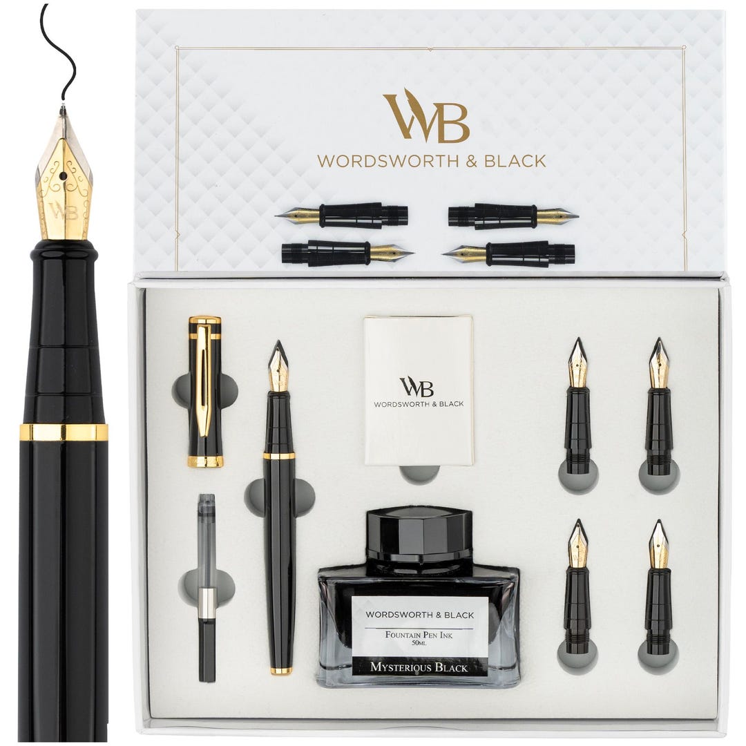 Fountain Pen Gift Set, Includes Ink Bottle, 6 Ink Cartridges, Ink ...