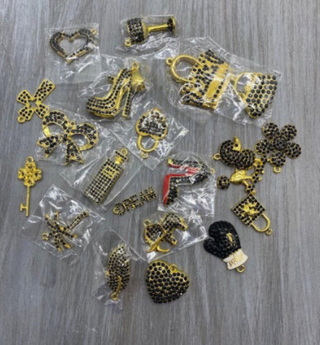 Charm Bundle Sets 20 Piece Designer Inspired Sets in Black Rhinestone ...
