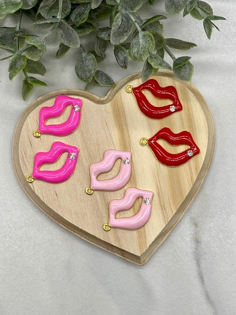 Red Lips Charm 2 Pc Set Pink Lips Flatback Lips Lips | Etsy