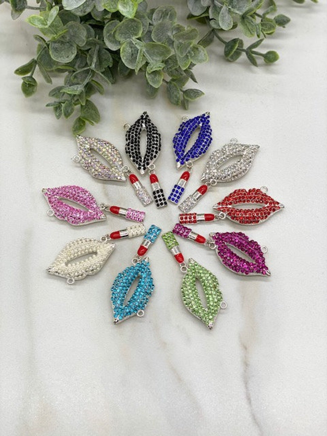 3D Bling Lips Charms 1pc Silver | Lips With Lipstick Pendant | DIY ...