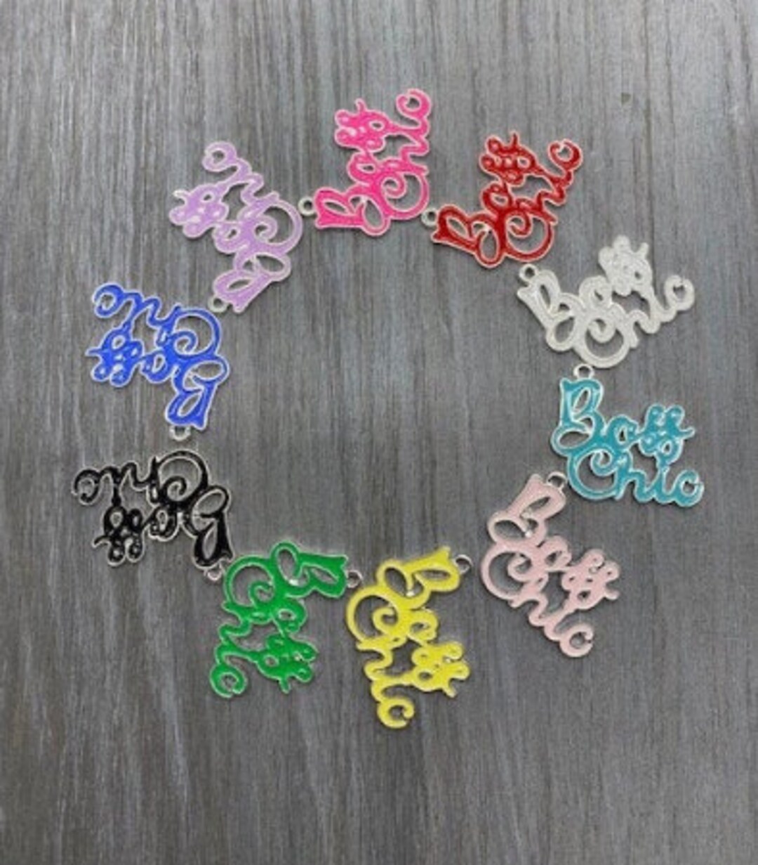 Boss Chic Charm Gold/Silver Charm Word in Steel and Enamel Bracelet ...