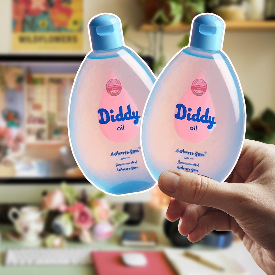 Two 2 BIGGER Diddy Baby Oil Sticker for BIGGER Diddy Parties 8cmx13cm ...
