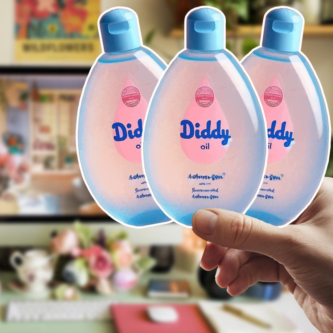 Three 3 BIGGER Diddy Baby Oil Sticker for BIGGER Diddy Parties 8cmx13cm ...
