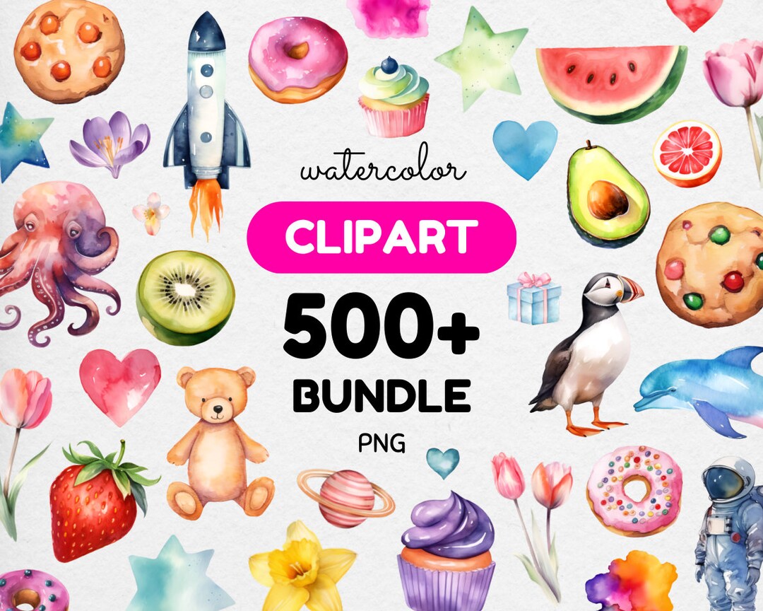 Watercolor Clipart BUNDLE 500 PNG Images Clipart Set Instant Download ...