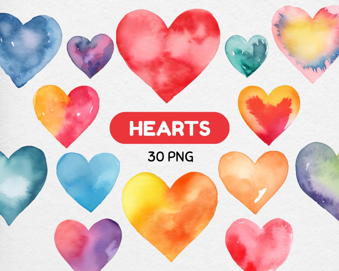 Watercolor Heart Clipart Variety Set Instant Download PNG Love ...