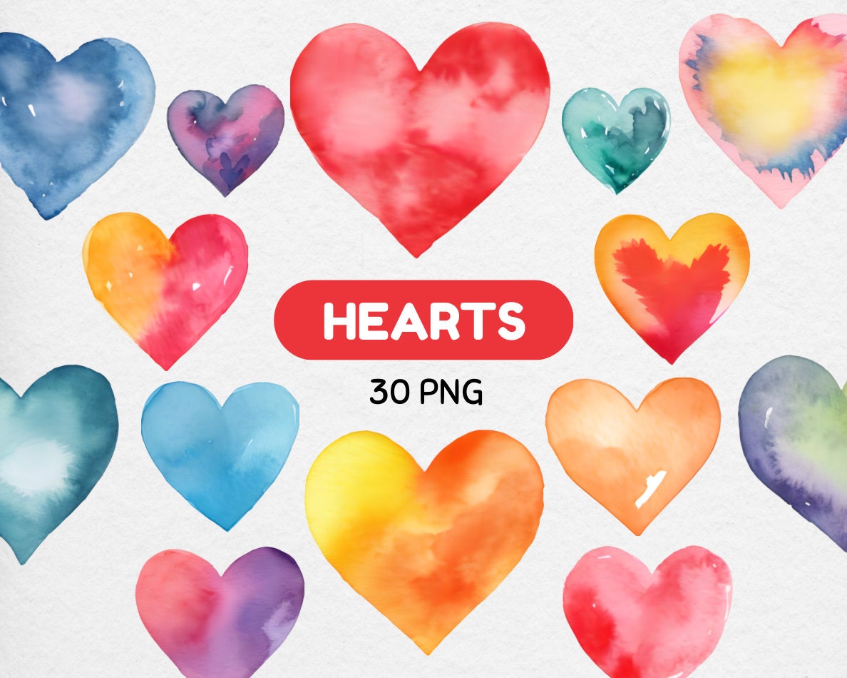 Watercolor Heart Clipart Variety Set Instant Download PNG Love ...