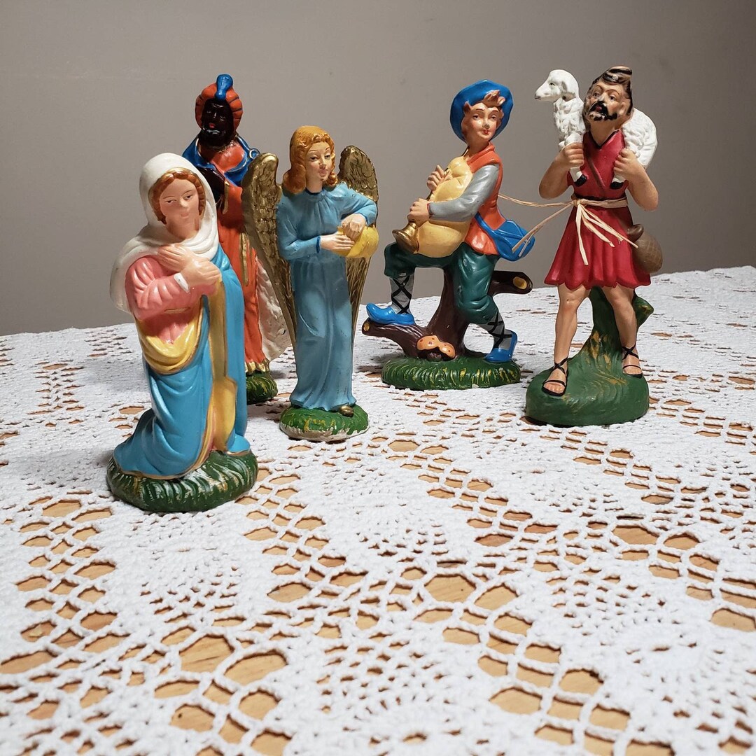 Vintage Hand Painted Paper Mache Nativity Creche Figurines, Set of 5 ...