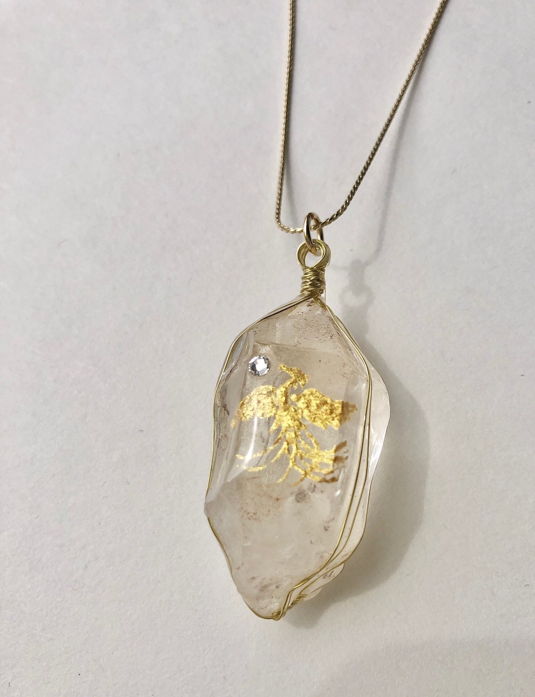 Big Crystal Quartz Gold HOUOU 鳳凰phoenix Bird Necklace /himalayan Raw ...