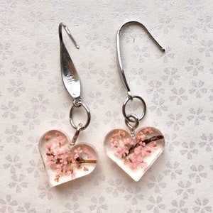 Amazing Heart Shaped Sakura Cherry Blossom Dangling Earrings | Etsy