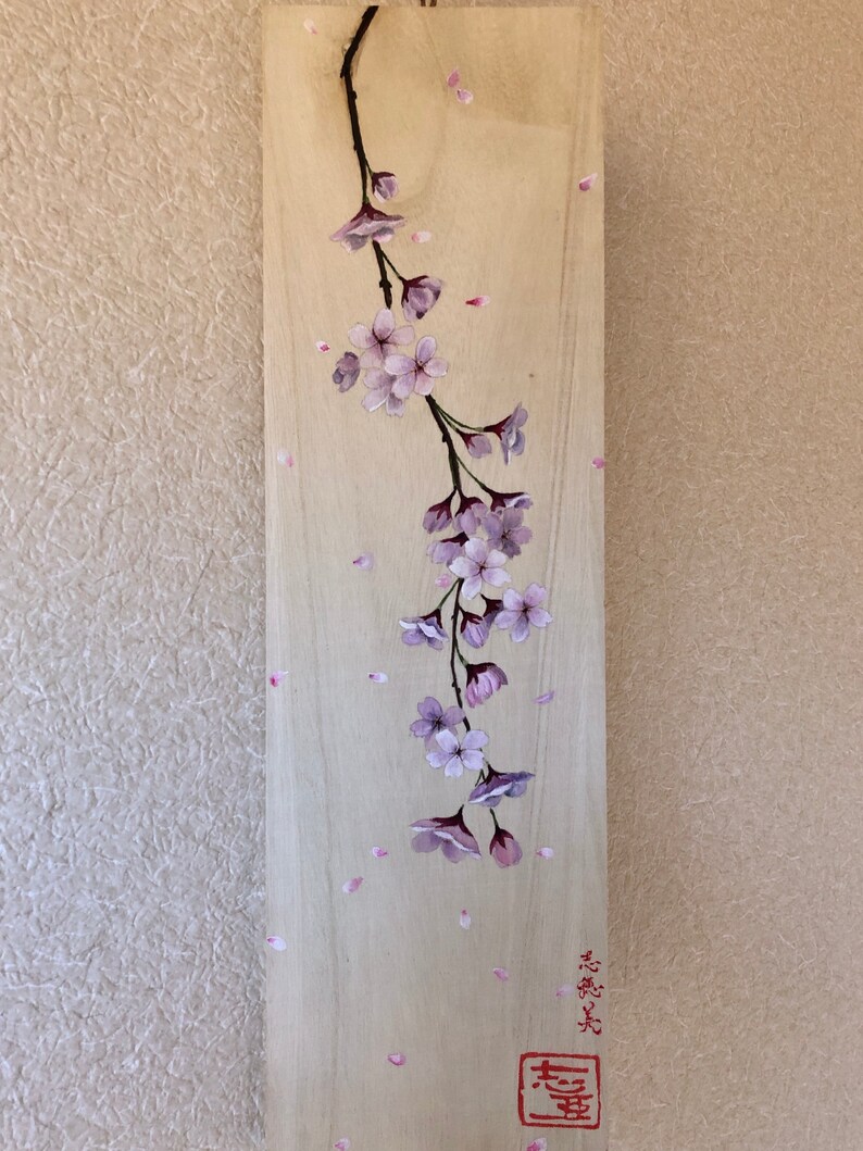 Wooden Board Japanese Painting ZEN Art SHIDARE Sakura Cherry Blossoms ...