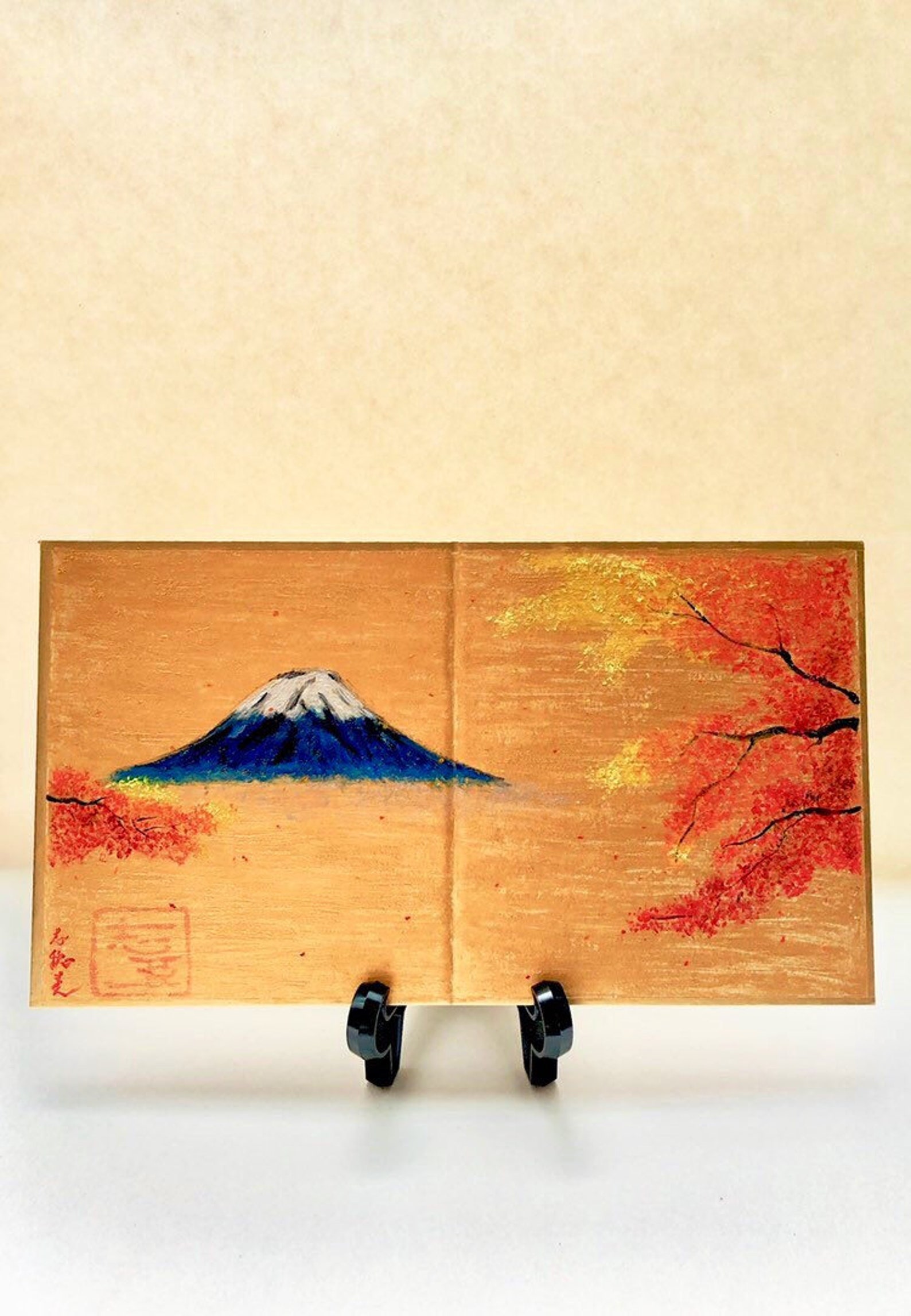 Japanese Style Tabletop Folding Screen Mt. Fuji With Autumn | Etsy