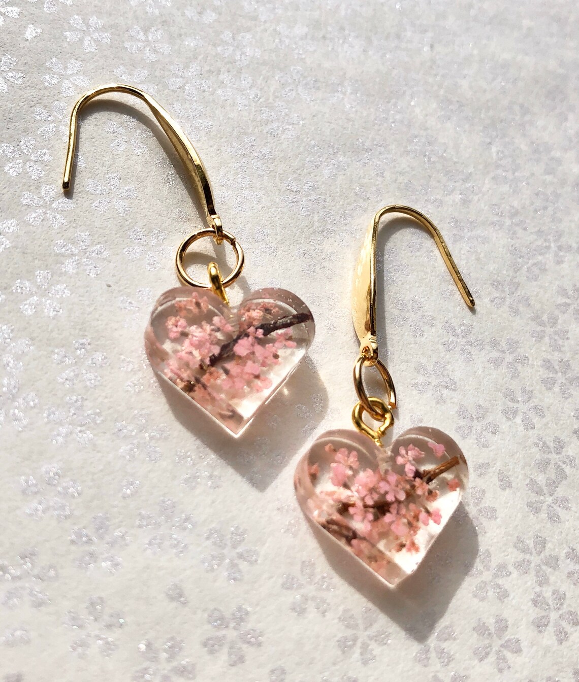 Amazing heart shaped Sakura cherry blossom dangling earrings | Etsy