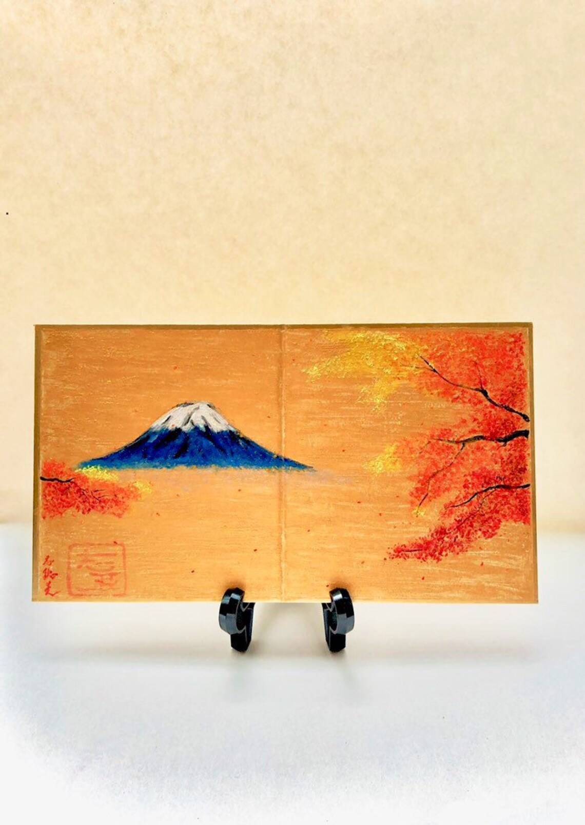 Japanese Style Tabletop Folding Screen Mt. Fuji With Autumn | Etsy