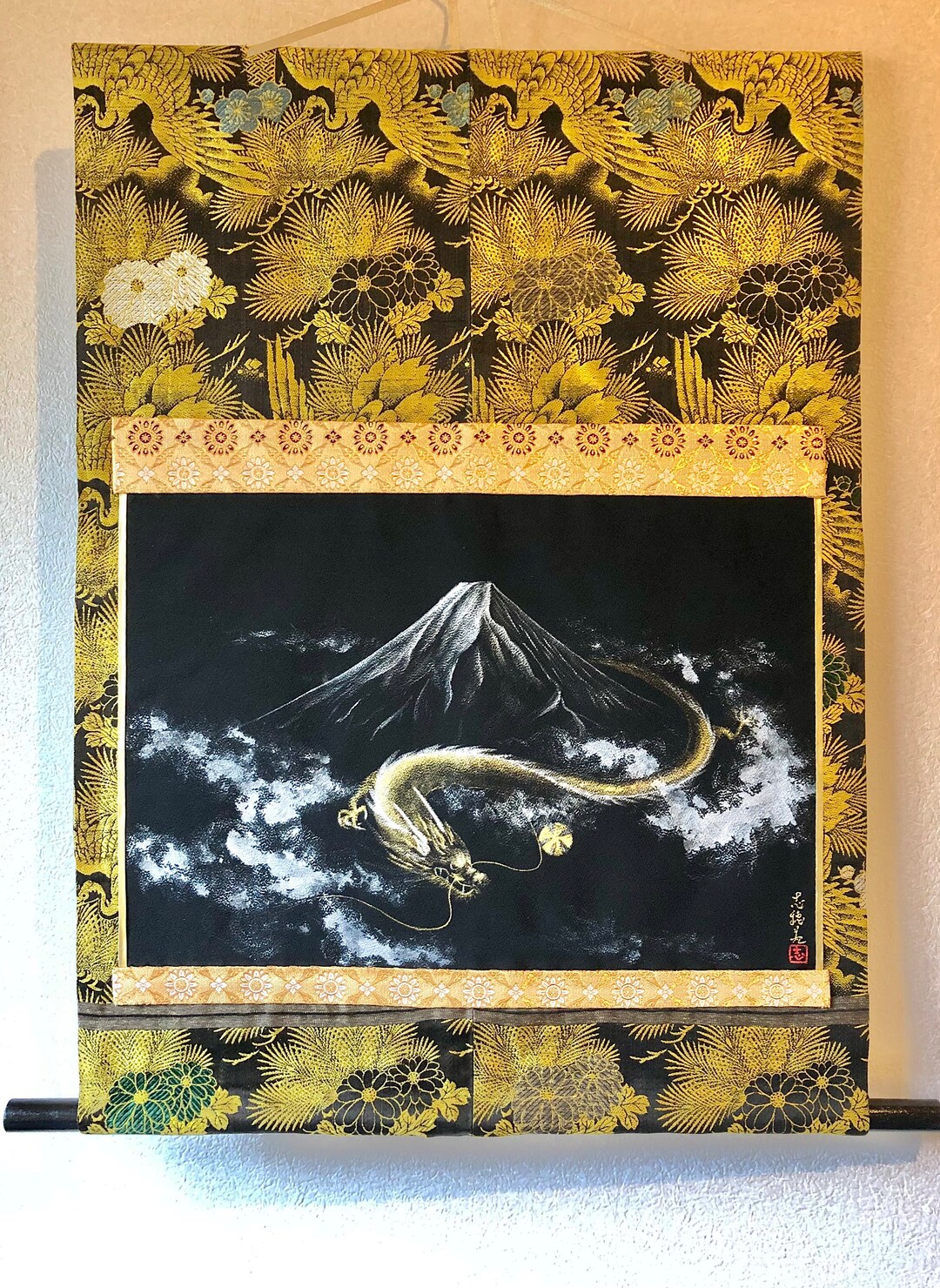 Big Holy Japanese Deity RYUJIN 龍神 With Mt. Fuji Hanging Scroll ...