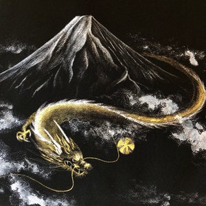 Big Holy Japanese Deity RYUJIN 龍神 With Mt. Fuji Hanging Scroll ...
