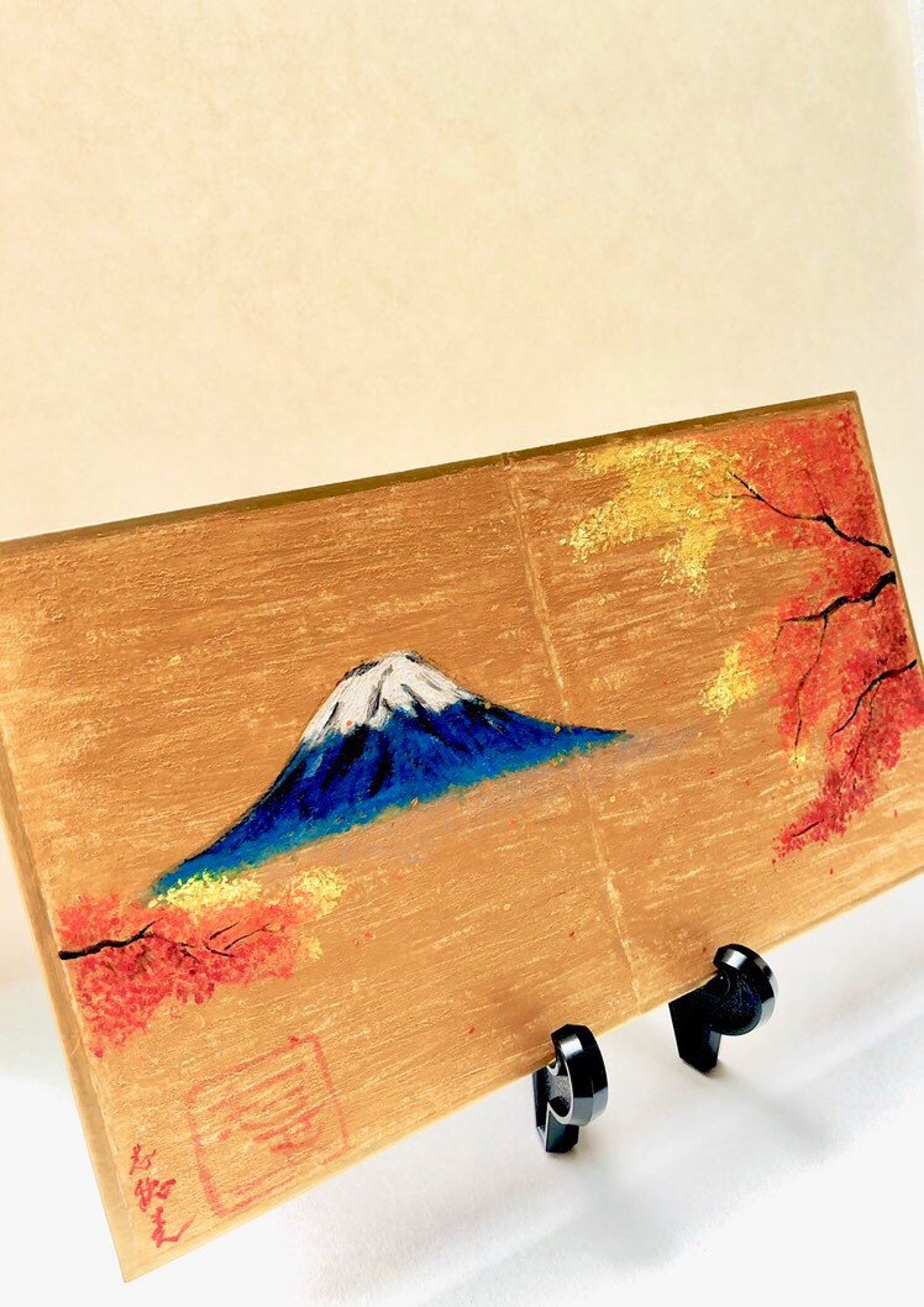 Japanese Style Tabletop Folding Screen Mt. Fuji With Autumn | Etsy