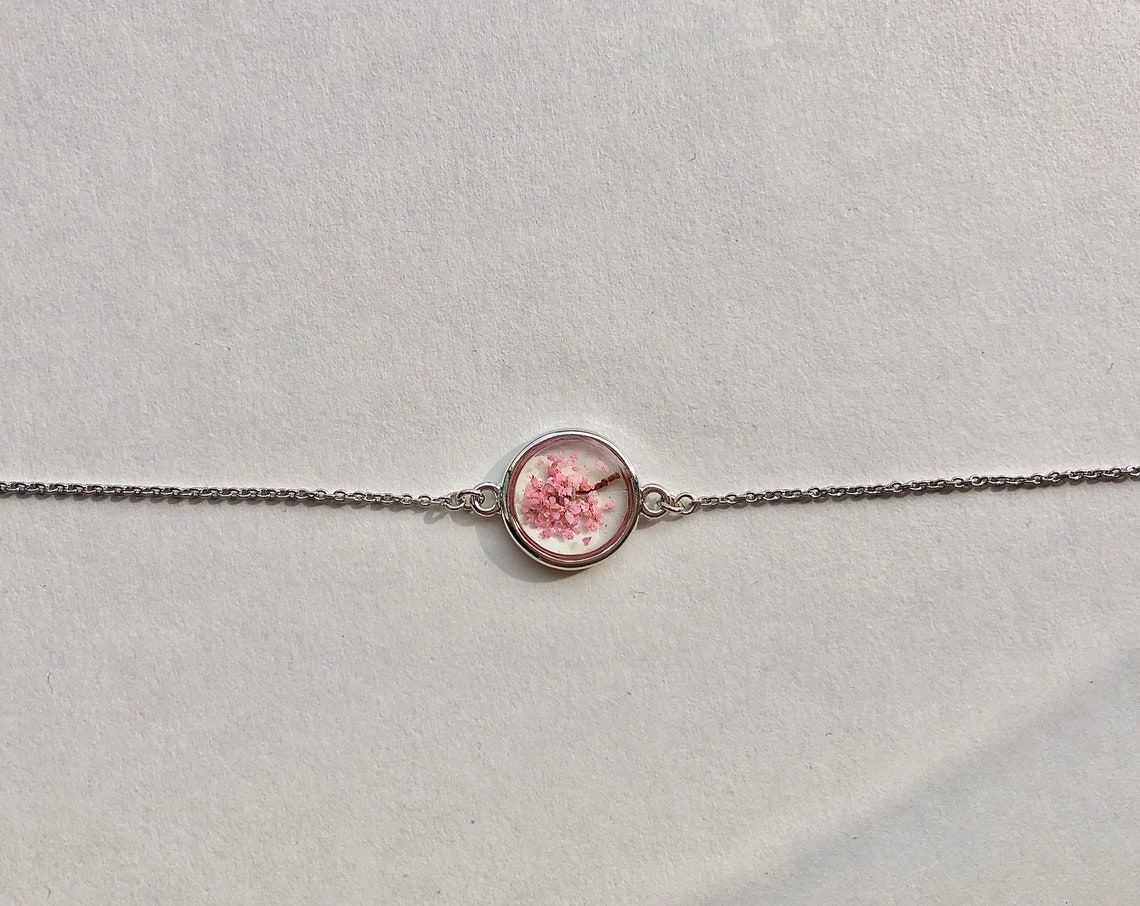 Elegant Dainty Silver Color Round Frame Sakura Cherry Blossoms | Etsy