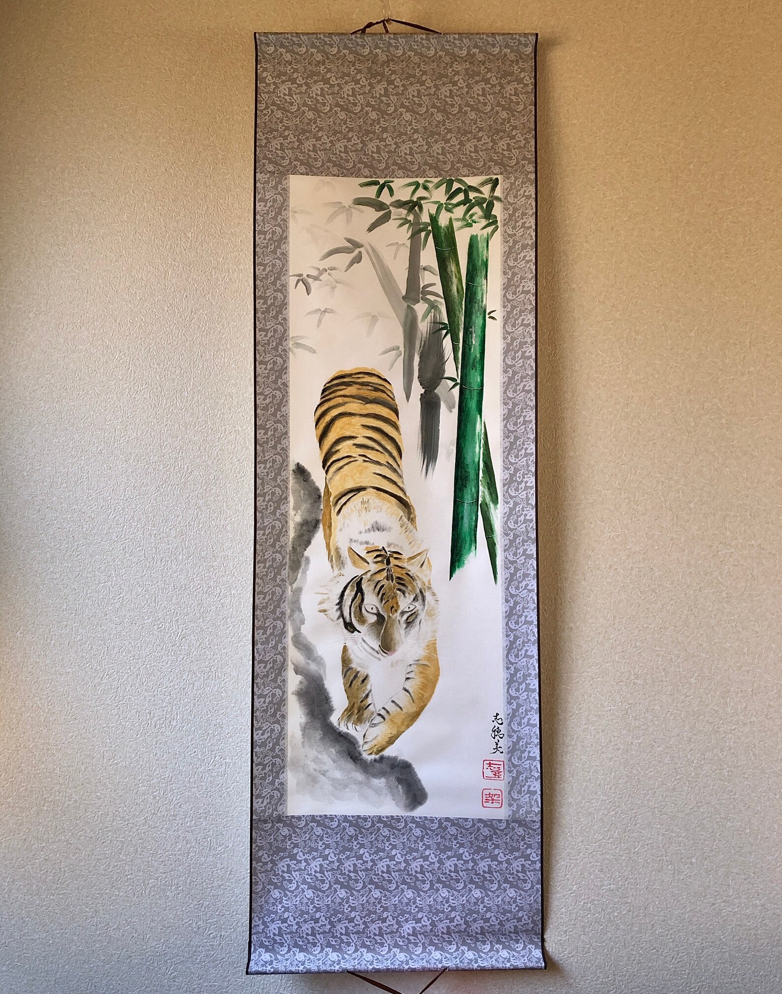 Good Luck Tiger With Bamboo Japanese Painting Big Hanging Scroll/unique ...