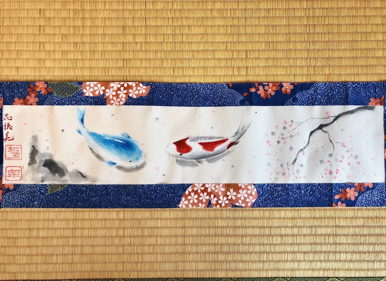 Gorgeous Kimono fabric Koi fish with Sakura cherry blossoms | Etsy