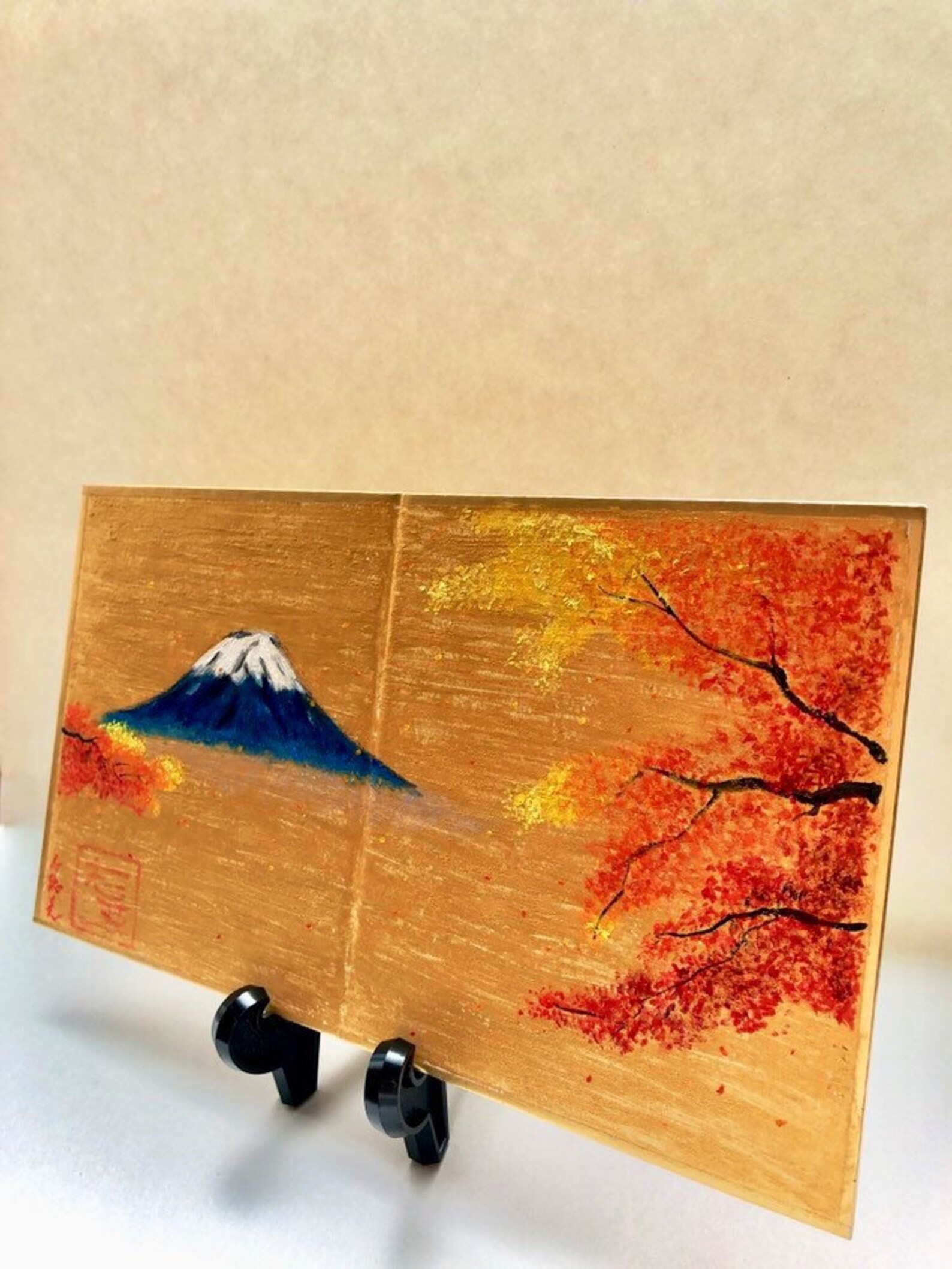 Japanese Style Tabletop Folding Screen Mt. Fuji With Autumn | Etsy