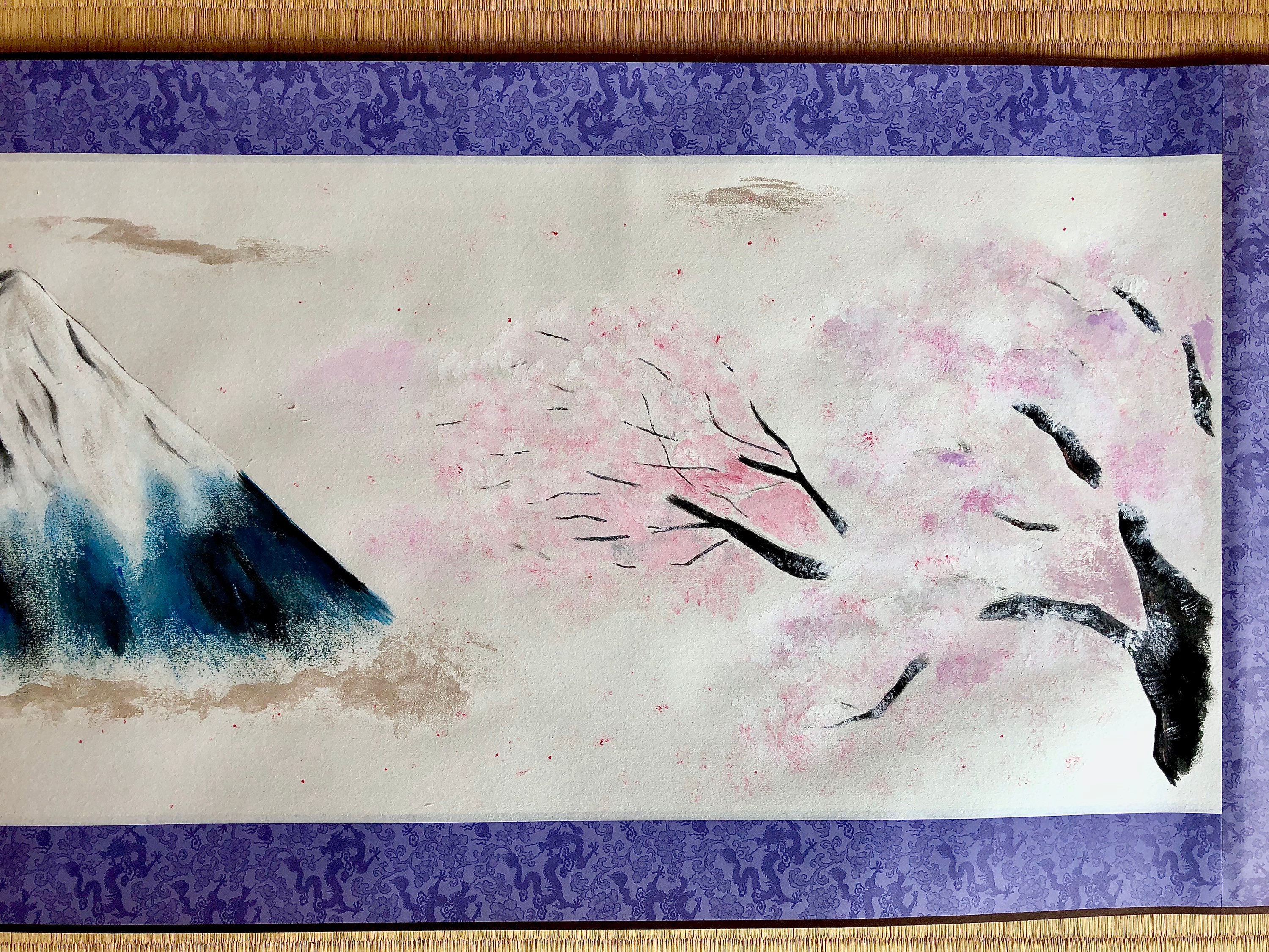 Unique horizontal Mt.Fuji & Sakura large calligraphy art/ | Etsy