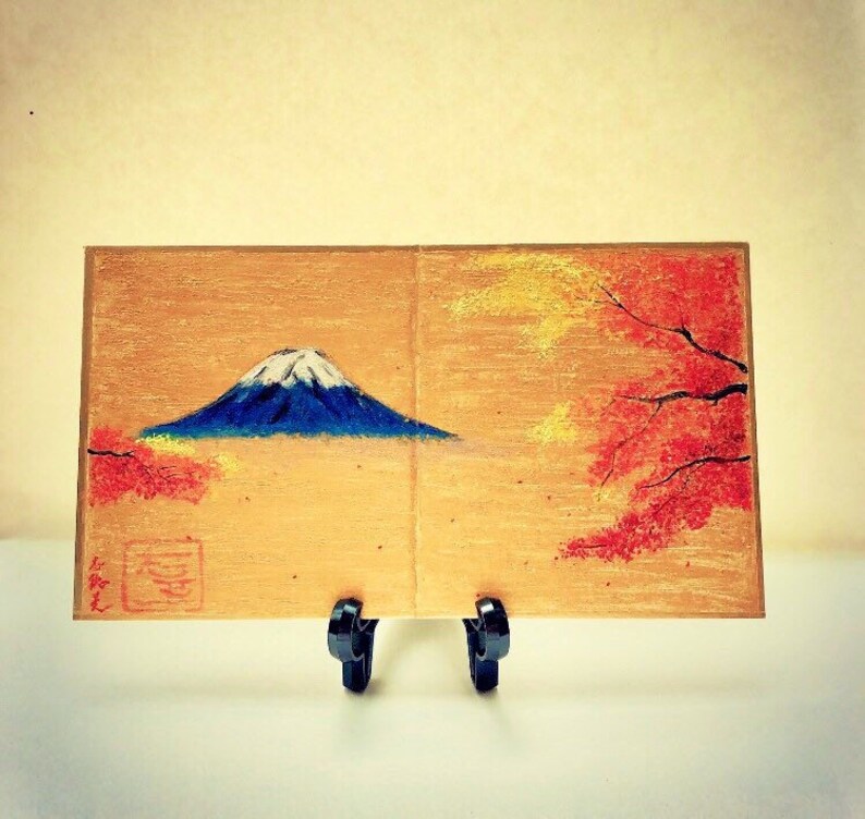 Japanese style tabletop folding screen Mt. Fuji with Autumn | Etsy