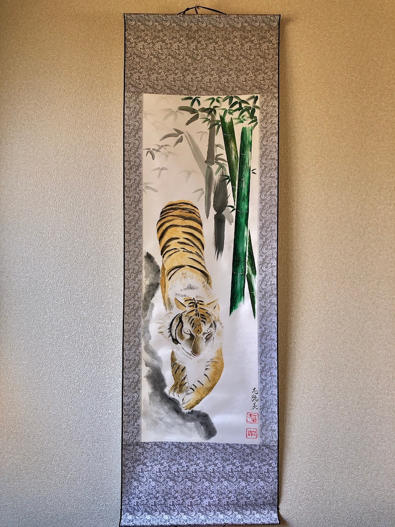 Good Luck Tiger With Bamboo Japanese Painting Big Hanging Scroll/unique ...
