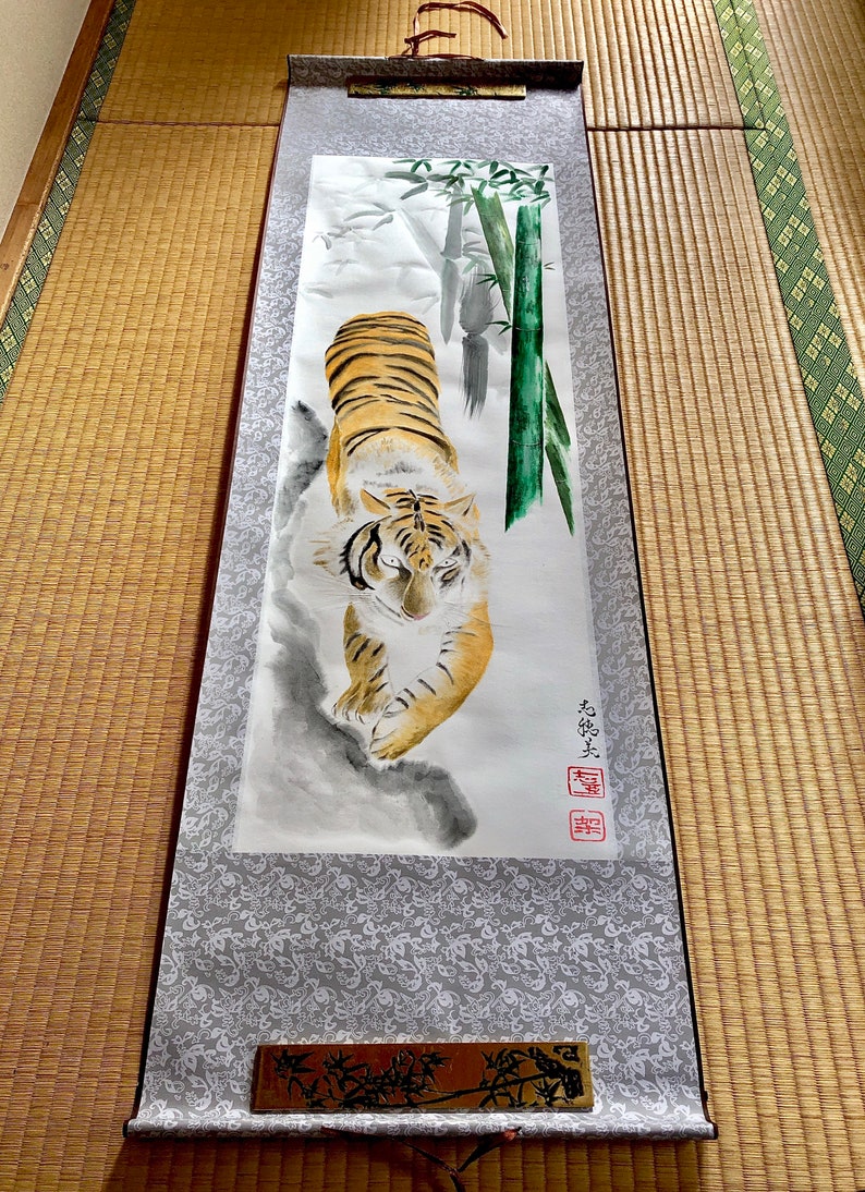 Good Luck Tiger With Bamboo Japanese Painting Big Hanging Scroll/unique ...