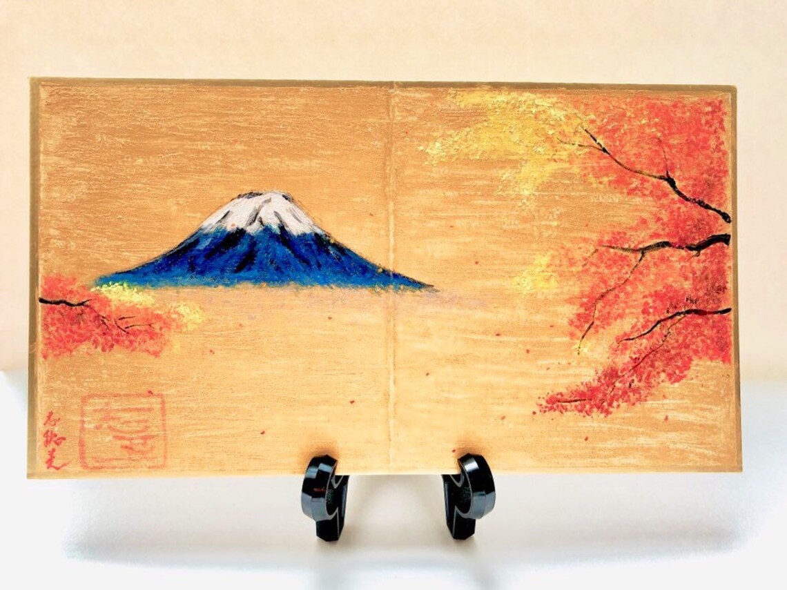 Japanese Style Tabletop Folding Screen Mt. Fuji With Autumn | Etsy