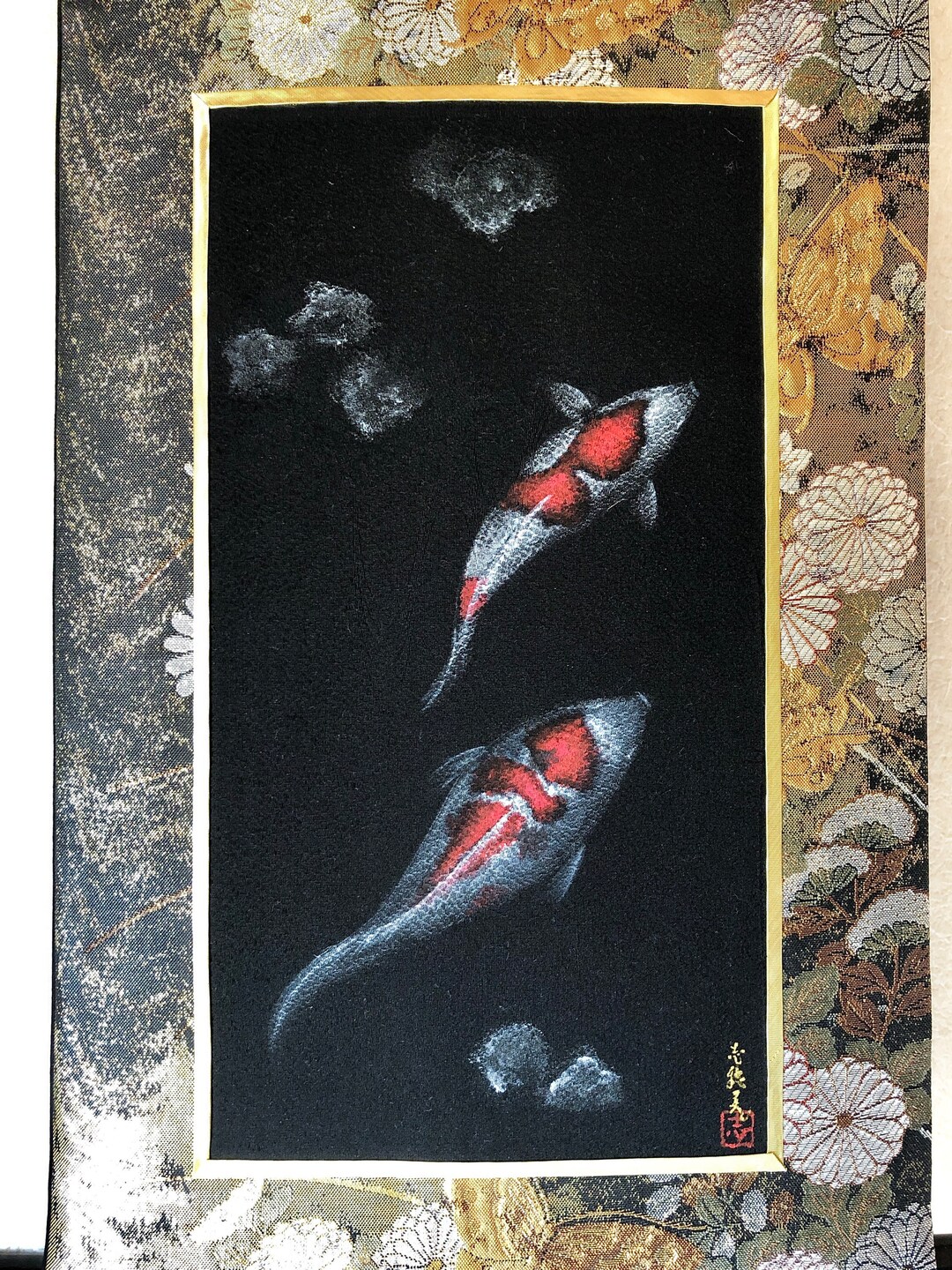 Gorgeous Kimono Silk Obi Belt Japanese Painting Nishikigoi Koi Fish ...