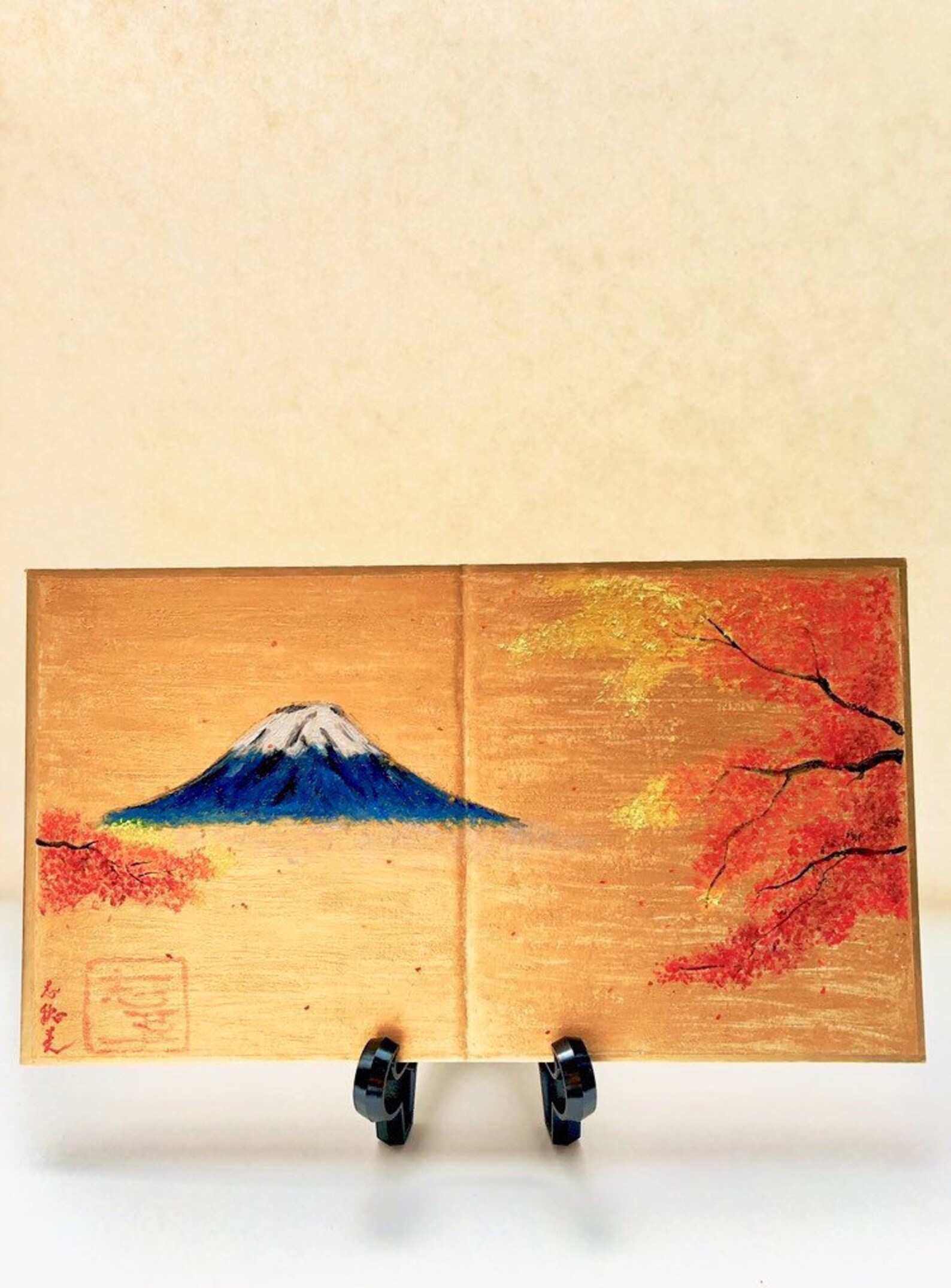 Japanese Style Tabletop Folding Screen Mt. Fuji With Autumn | Etsy