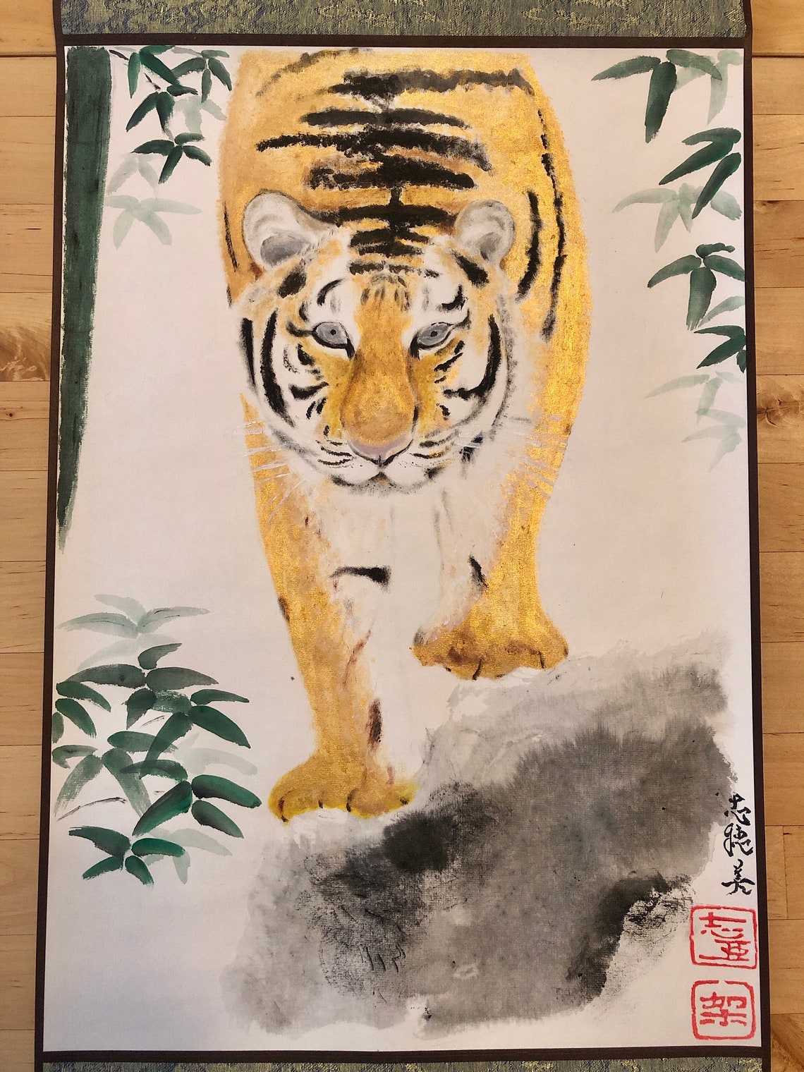 Good Luck Tiger With Bamboo Japanese Painting Hanging Scroll/unique ...