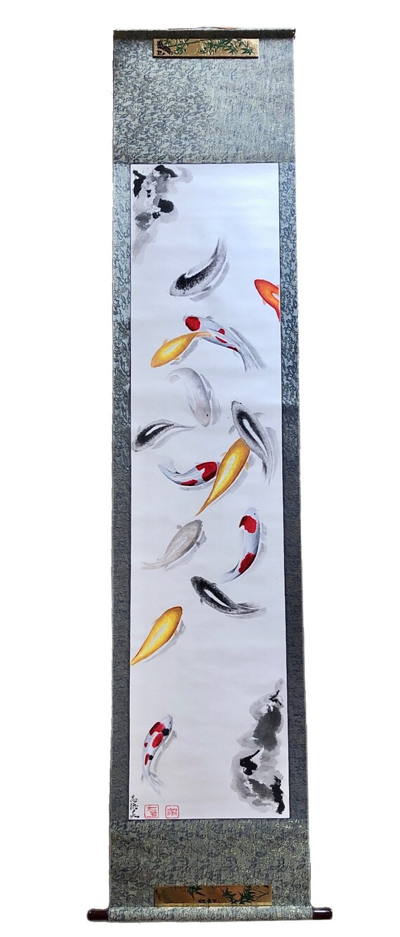 Large Koi Pond Koi Fish Japanese Painting Kakejiku Hanging - Etsy