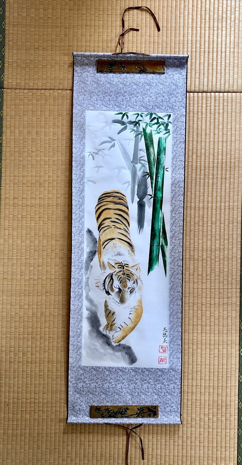 Good Luck Tiger With Bamboo Japanese Painting Big Hanging Scroll/unique ...