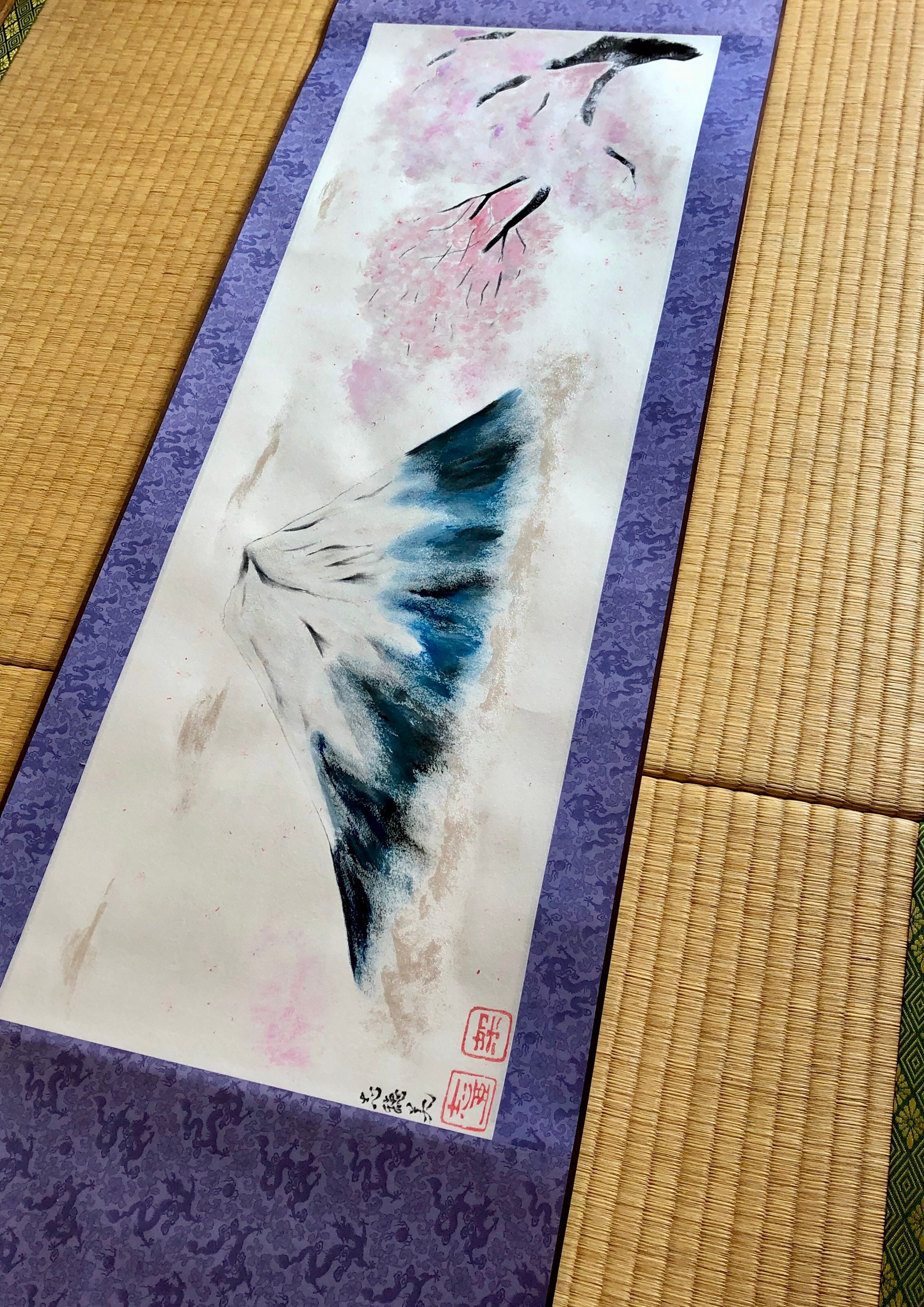 Unique horizontal Mt.Fuji & Sakura large calligraphy art/ | Etsy