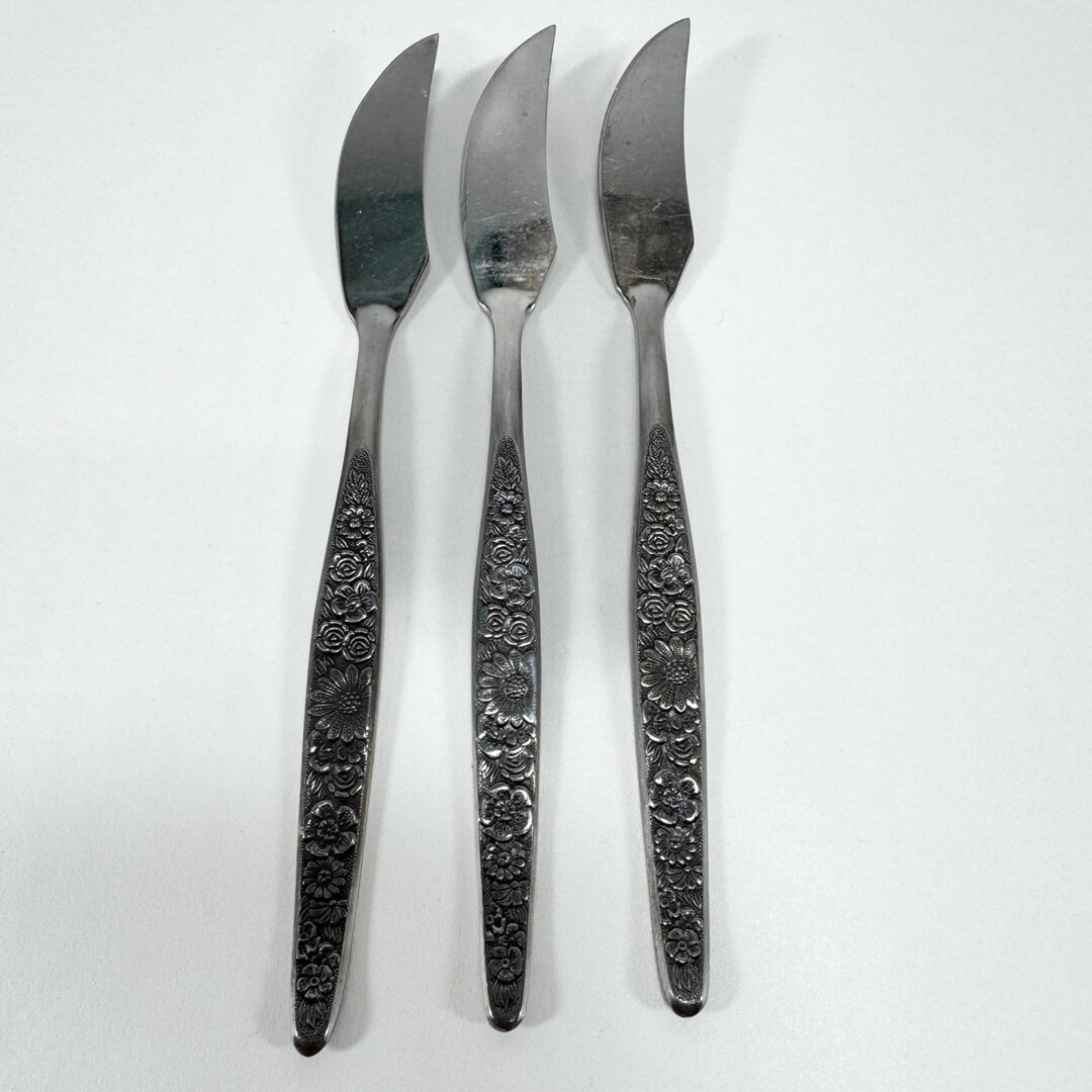 Vintage Interpur Japan Stainless Steel Floral Master Butter Knives ...