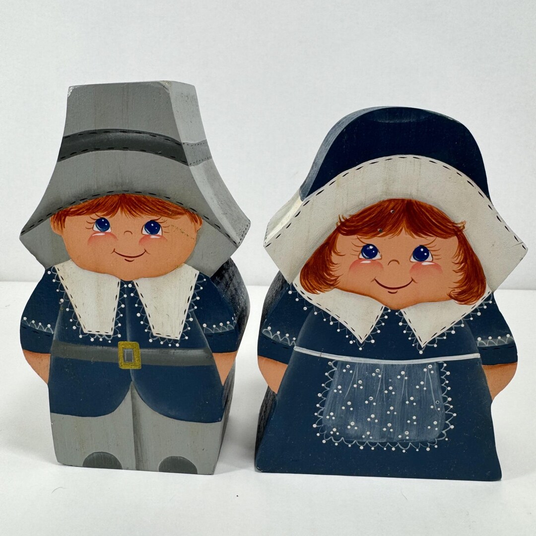 Vintage Thanksgiving Pilgrim Wood Figurines Hand Painted Signed - Etsy