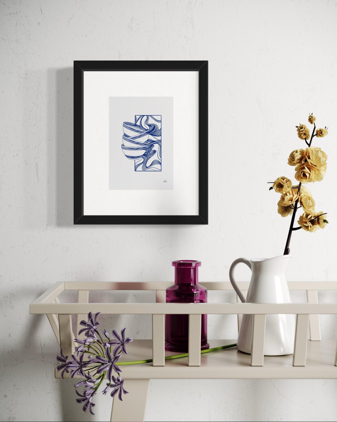 Abstract Table Art Print | Fine Line Hand-drawn Art (5x7) - Etsy