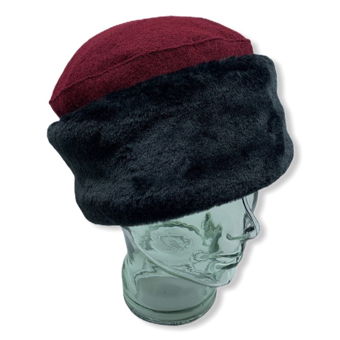 6 COLORS. Russian Style Boiled Wool Toque With Faux Fur OLGA, Warm and ...