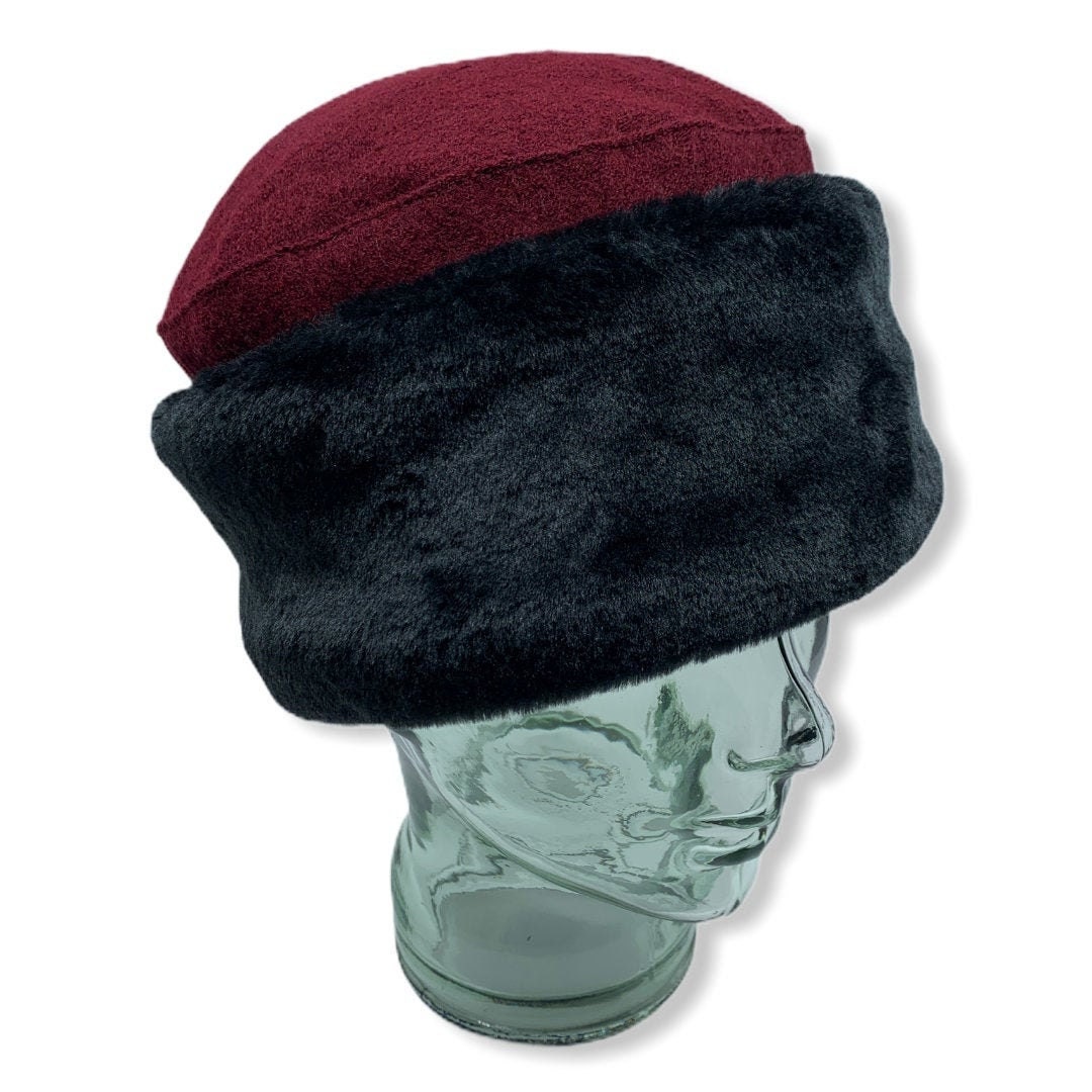 6 COLORS. Russian Style Boiled Wool Toque With Faux Fur OLGA, Warm and ...